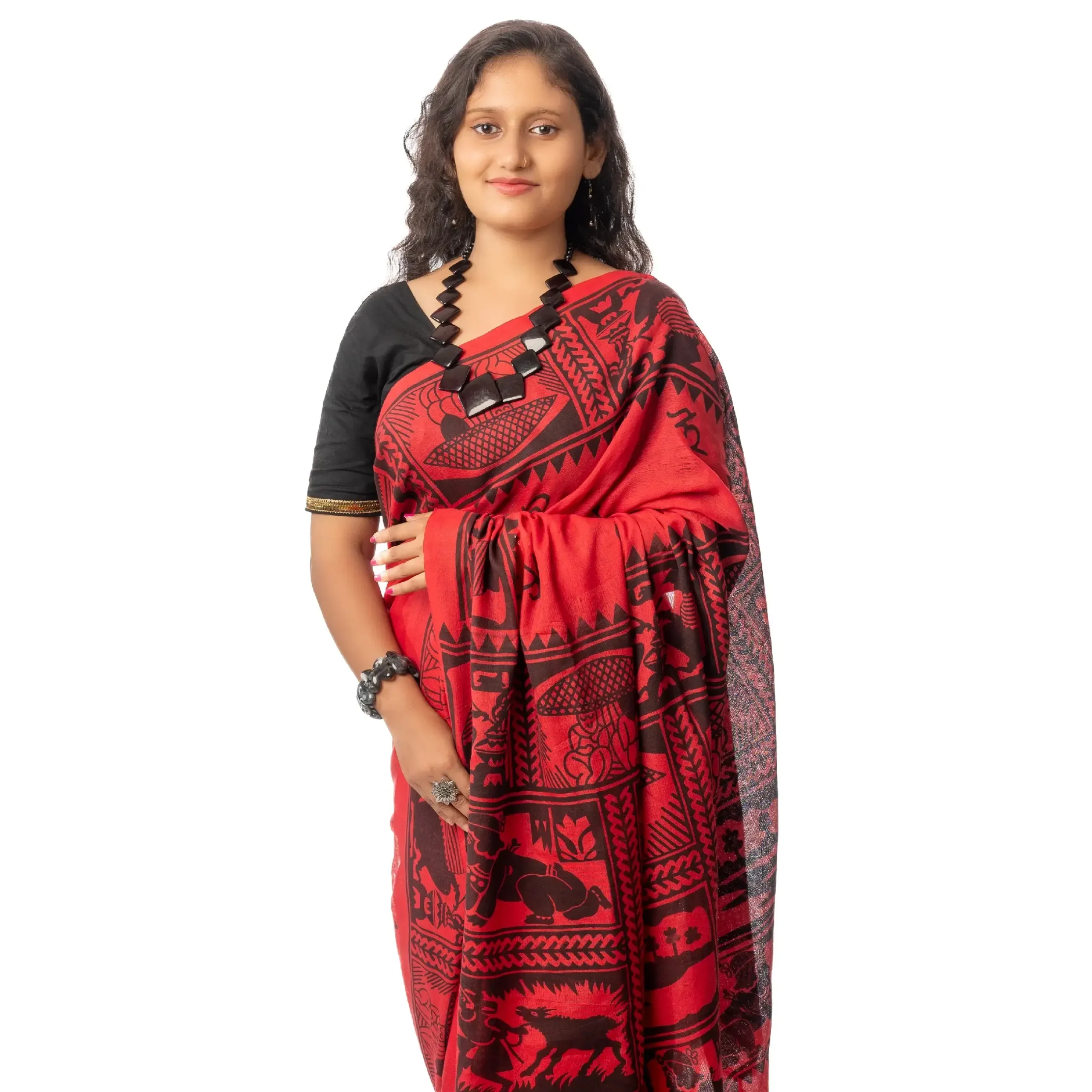 Pure Cotton Hand Print Saree with BP – Visagepink